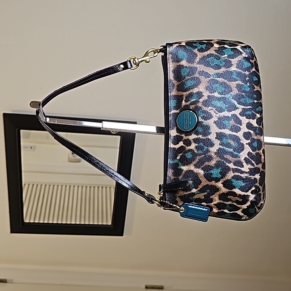 Coach | Bags | Coach Ocelot Green Animal Print Minibag Black Patent ...